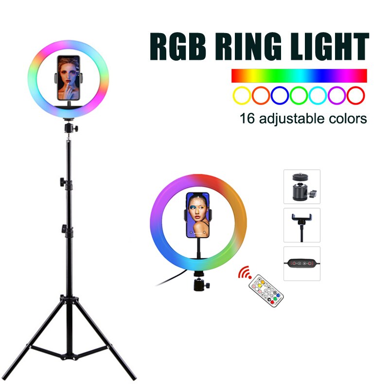 RGB Colorful LED Ring Light 10 Inch 160CM Stand Ra... – Vicedeal