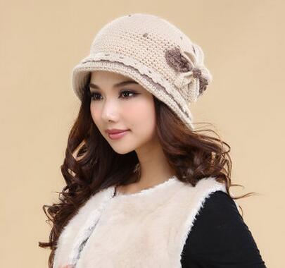 Hat female winter handmade knitted wool cap double... – Vicedeal
