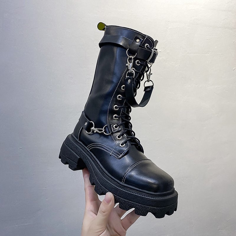 Lucyever Chain Strap Chunky Boots Women Punk Style... – Grandado