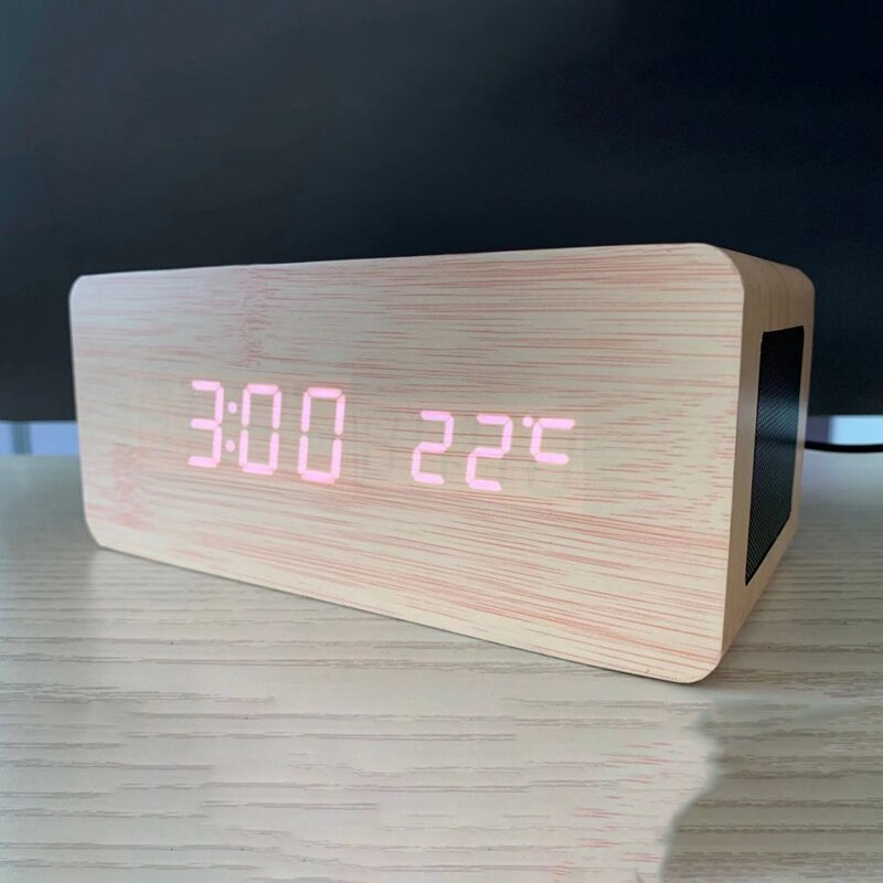 Bamboo Wooden Alarm Clock with Bluetooth Speaker V... – Grandado