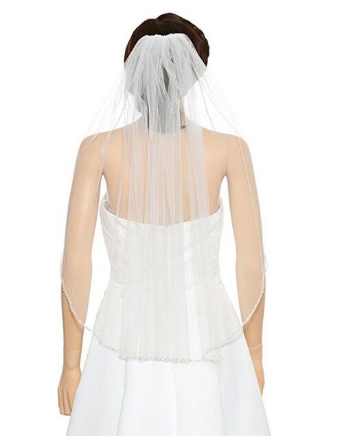 Woman Tulle Edge Beaded Wedding Veils With Comb On... – Grandado