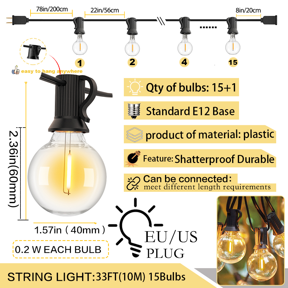 LED G40 Ball String Lightings Plastic Shatterproof... – Vicedeal