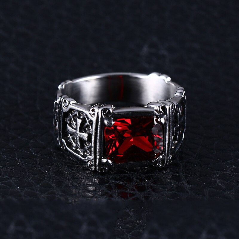 Male Big Red Stone Stainless Steel Vintage Wedding... – Grandado