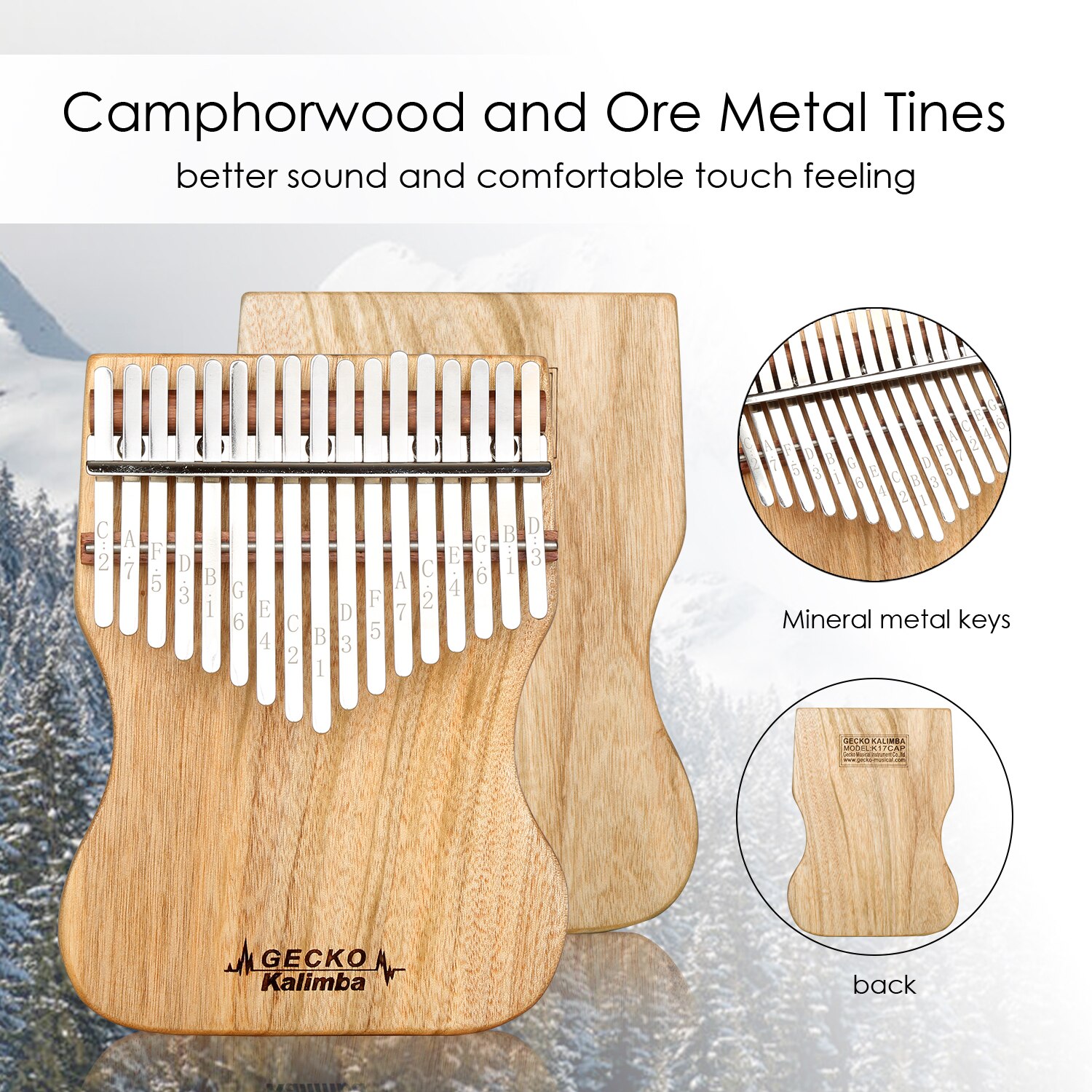 Gecko Kalimba Daumen Klavier 17 Schlüssel massivho... – Grandado