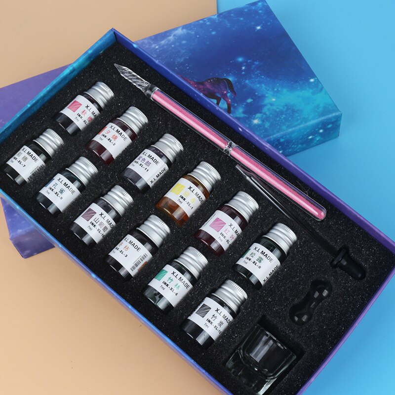 Glass Dip Pens And Ink Set 7/8/16pcs Hourglass Sig... – Grandado