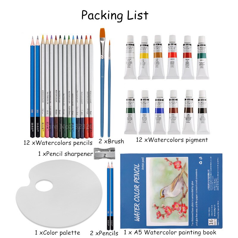 31Pcs Painting Set Watercolors Pencils + Watercolo... – Grandado