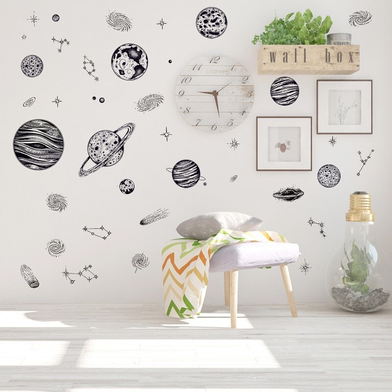 Solar System Planet Asteroid Wall Stickers For Kid... – Grandado