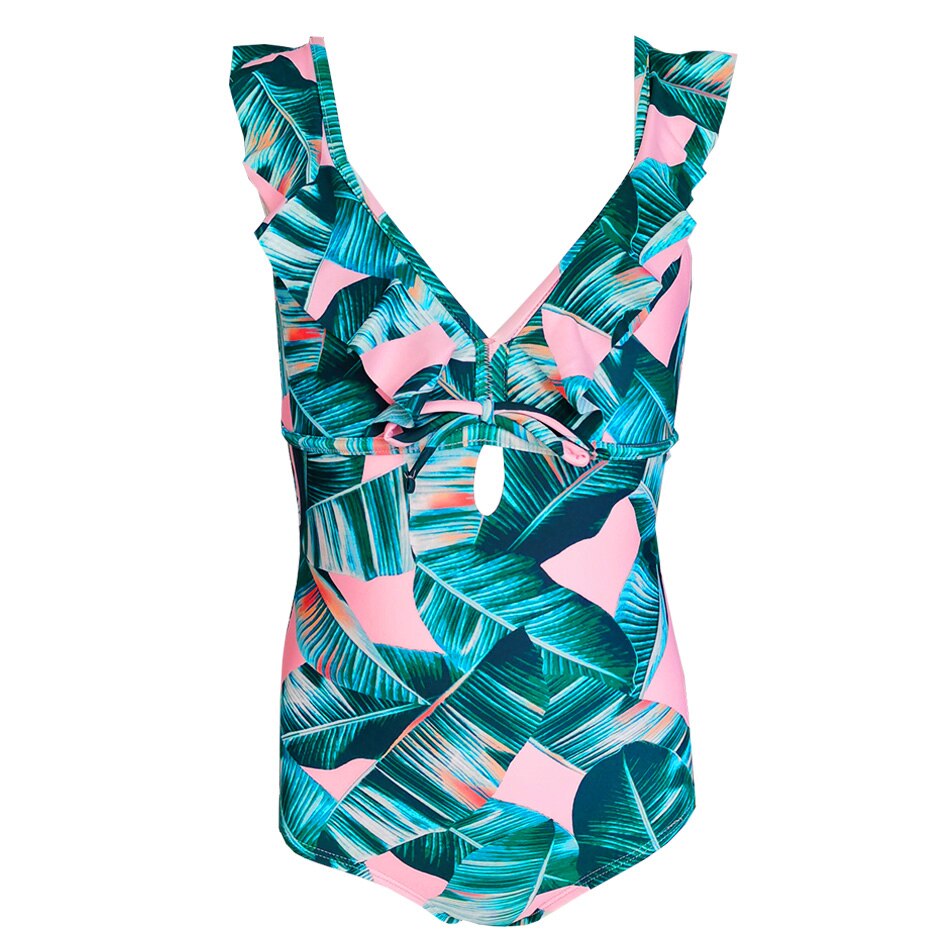 Girl Swimsuit One Piece Swimwear Tropical Leaf Pri... – Grandado