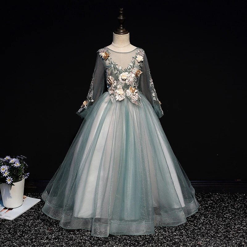 Vestido de princesa para niña, gasa mullida, manga... – Grandado