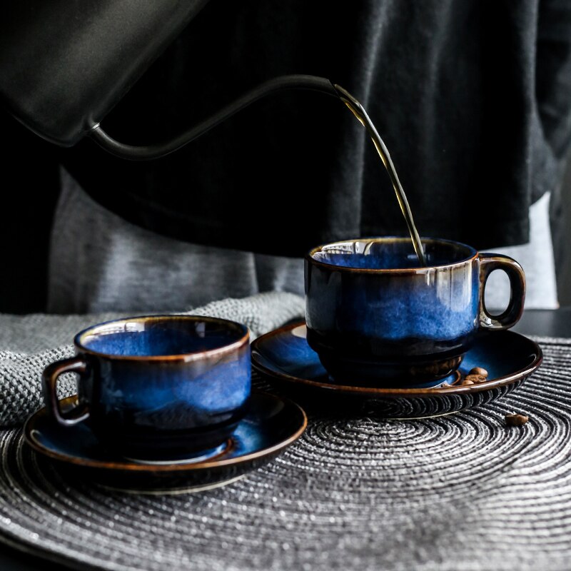 Blue Ceramic Mug Coffee Cups and Saucers Afternoon... – Grandado