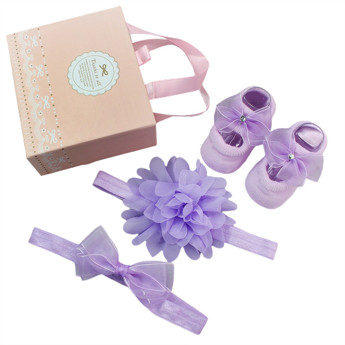 4Pcs Baby Headband Shoes Set Lace Floral Bow Hairb... – Grandado