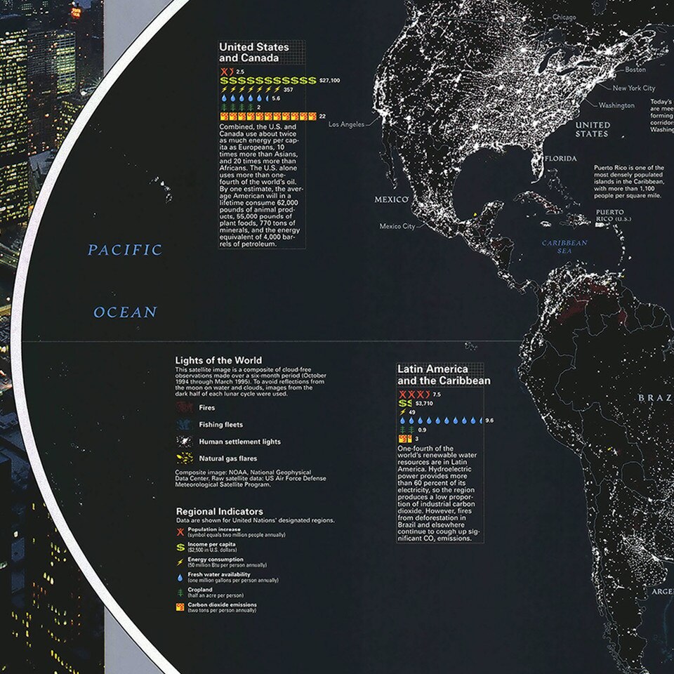 84*59cm The 1998 World Map of Population and Resou... – Grandado