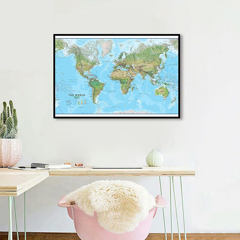 84*59cm Map of The World Political Geography Canva... – Grandado