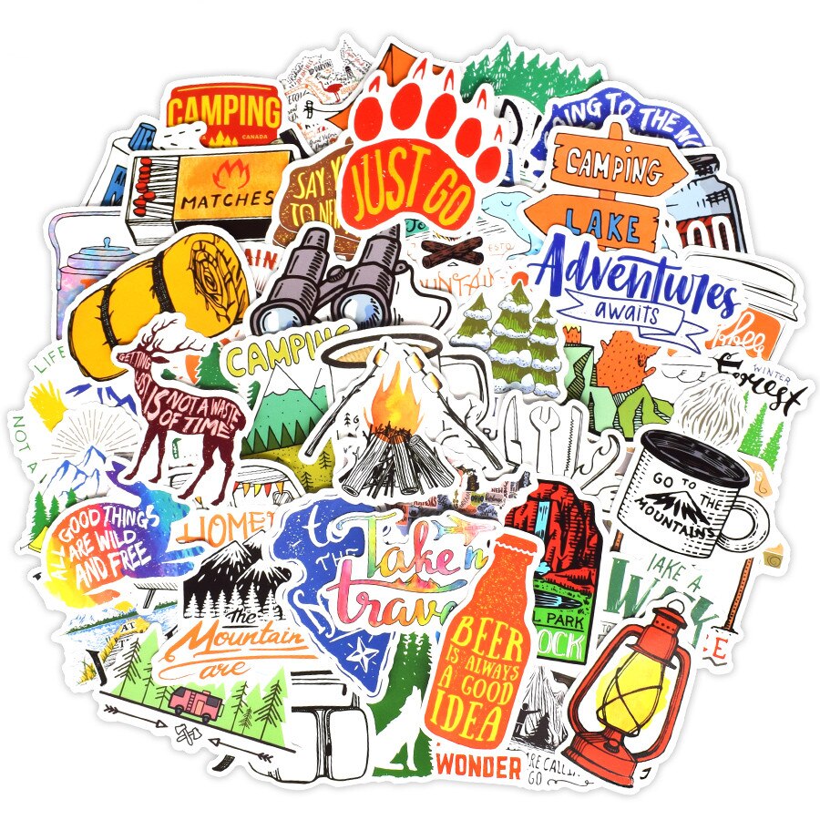 50 PCS Adventure Travel Sticker Outdoor Camping La... – Grandado