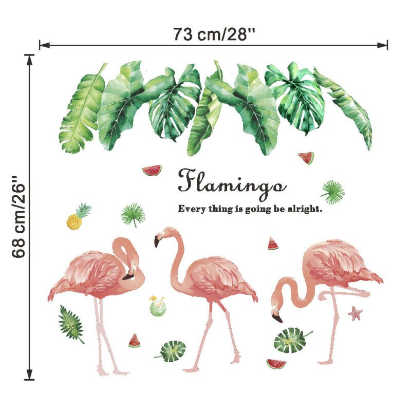 Super Beautiful Sticker Pink Flamingo Green Leaves... – Grandado