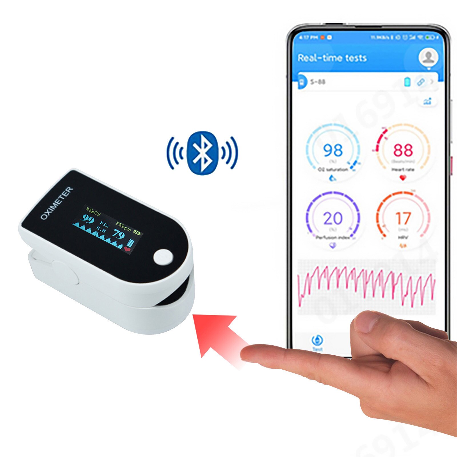 Finger Pulse Oximeter Bluetooth 4.0 Fingertip Pul-... – Vicedeal