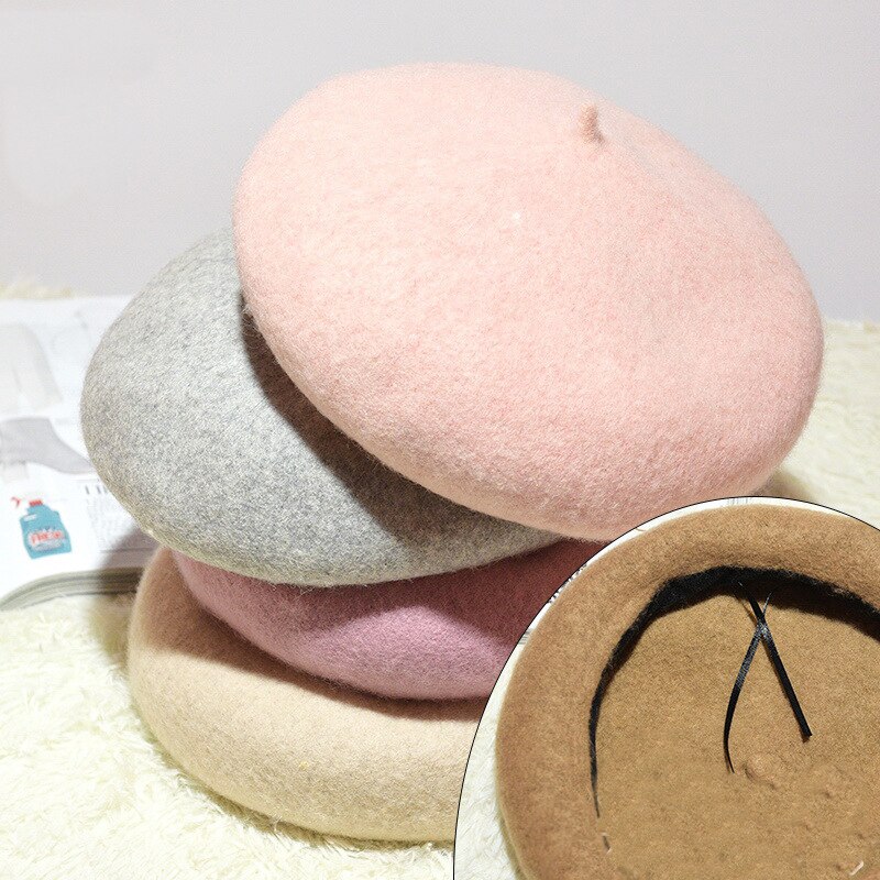 100% Wool Beret Women's Plain Flat Beret Winte... – Grandado