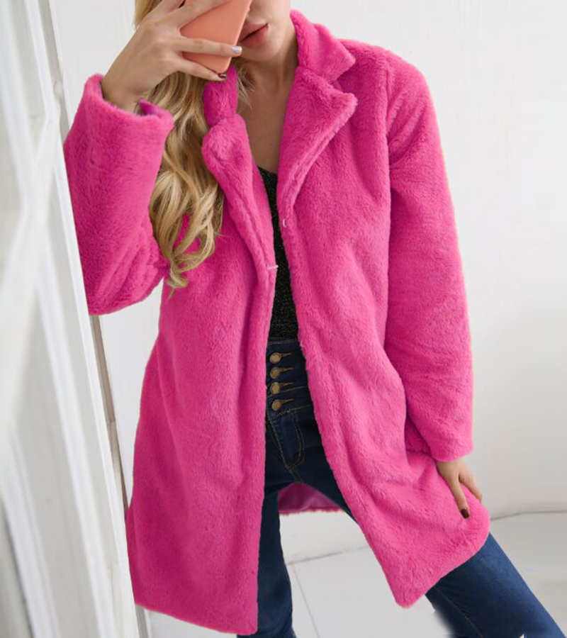 Faux Fur Jas Rose Rood Lange Winterjas Vrouwen Ves... – Vicedeal
