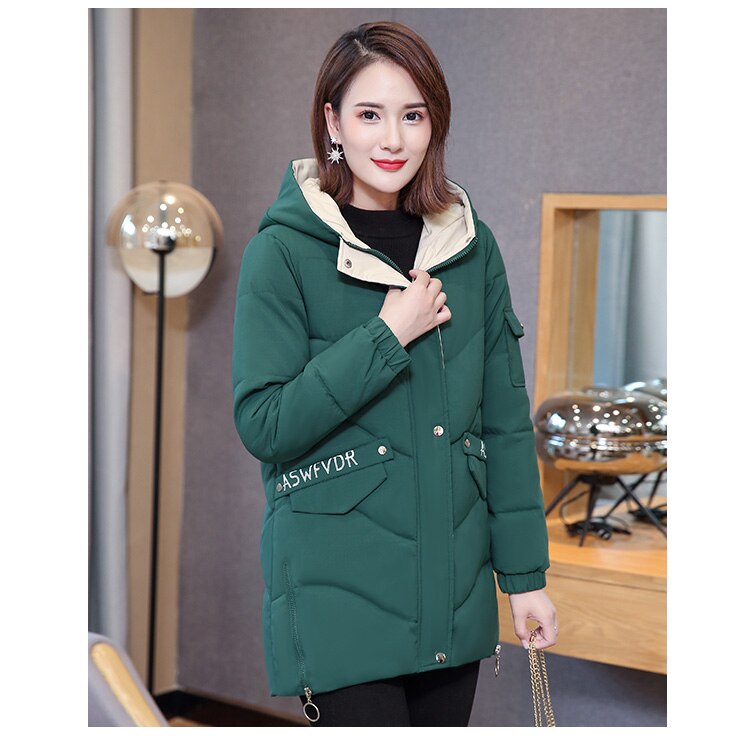 Dam vinterhuvkappa lång slimmad varm jacka vaddera... – Vicedeal