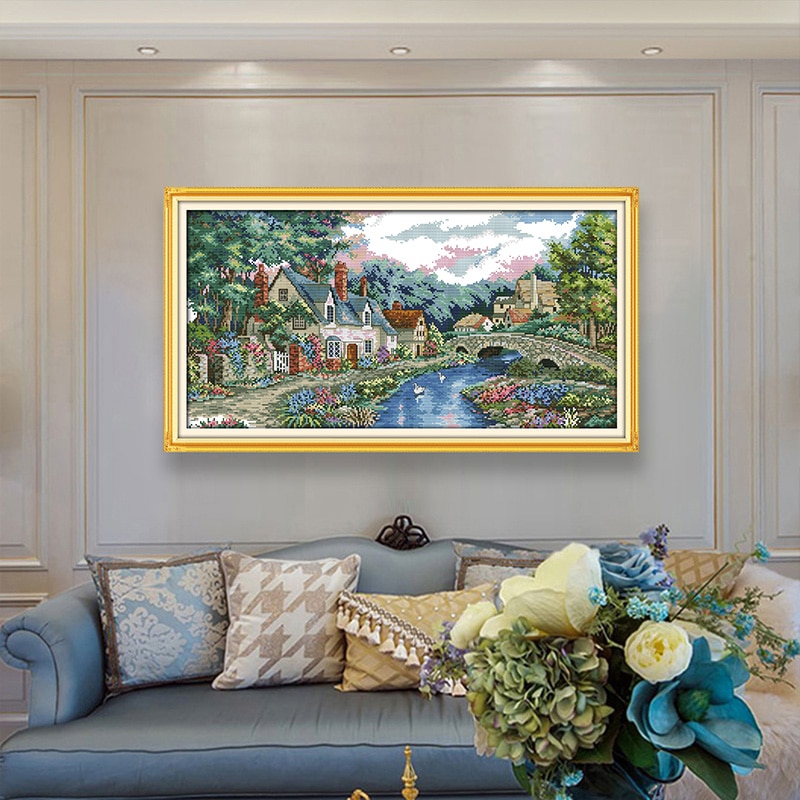 Quiet rural landscape map, counted cross stitch ki... – Grandado