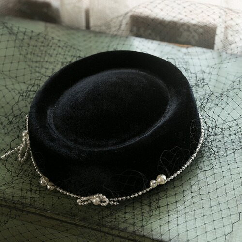 French Women Mini Velvet Fedora Headwear Black ste... – Grandado