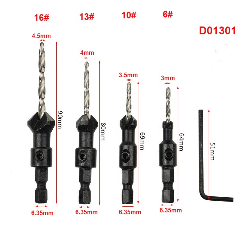 4PCS/SET Cone-hole Inverted Angle Drill 1/4" Hexag... – Grandado