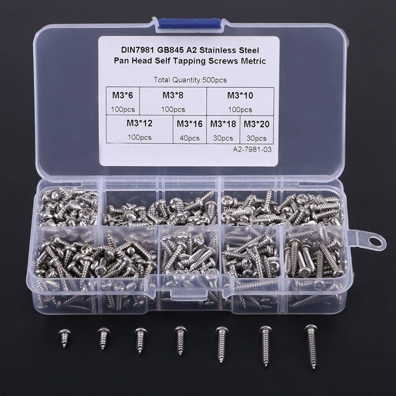 500Pcs M3 Cross Drive Button Head Screws Kit, Self... – Grandado