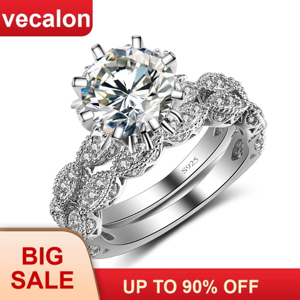 Vecalon Vintage Engagement wedding Band rings Set ... – Grandado