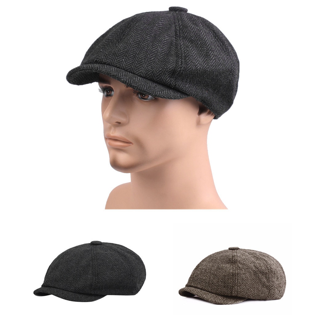 Solid Color Caps For Men Blackherringbone Newsboy ... – Vicedeal