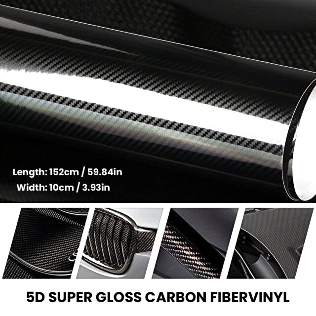 Car Styling 200cm*50cm Glossy Black 5D Carbon Fibe... – Grandado