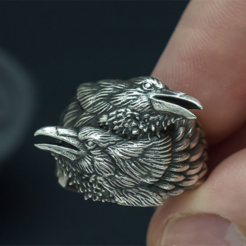 EYHIMD Viking Men Two Entwined Ravens Ring Norse M... – Vicedeal