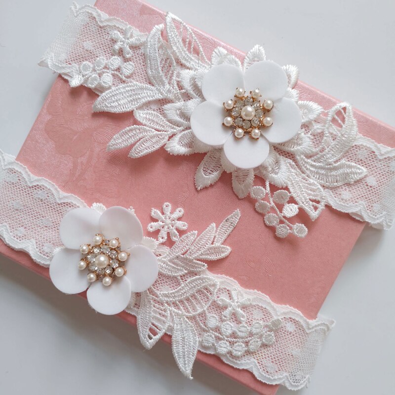 2pcs Wedding Garter White Flower Embroidery Sexy G... – Grandado