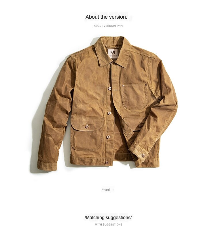 Maden Canvas Oil Wax Men Jackets Khaki Retro Multi... – Vicedeal