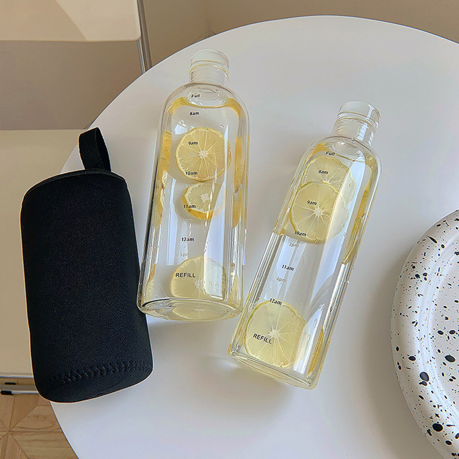 500/750ml Scale Mark Glass Water Bottle with Cup S... – Vicedeal