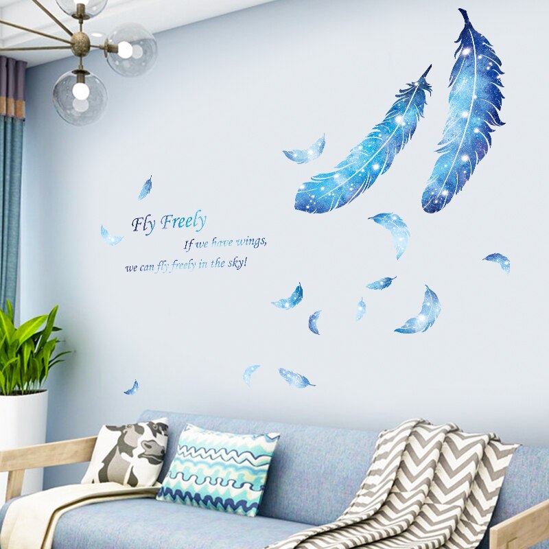 Blue feather sticker bedroom decoration personalit... – Grandado