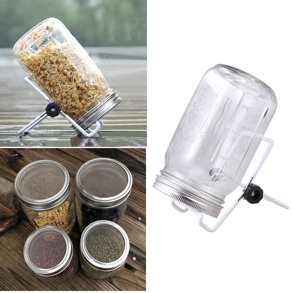 1set 450940ml Glass Sprouter Jars Wide Mouth Maso Vicedeal