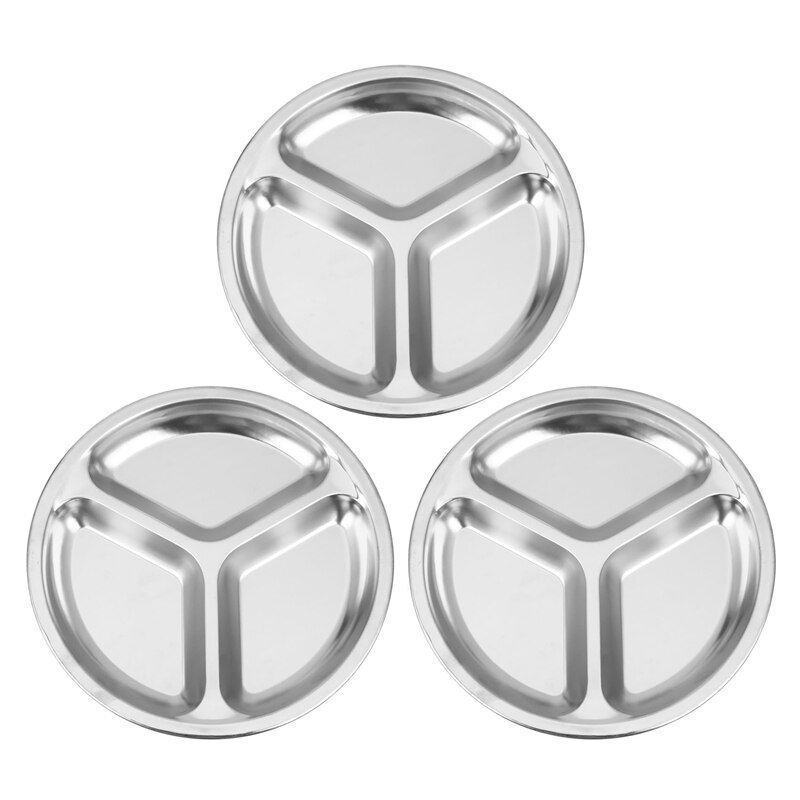 3X Stainless Steel 3 Sections Round Divided Dish S... – Grandado