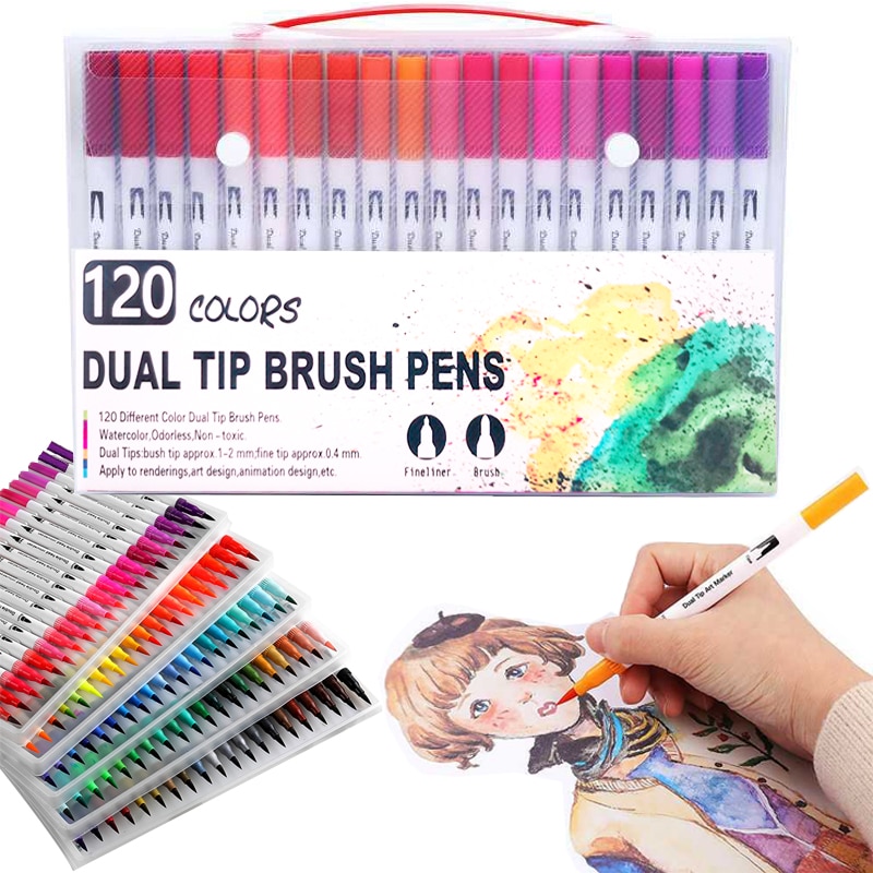 120PCS Colorful Pens Dual Tip Brush Marker Pen Fin... – Vicedeal