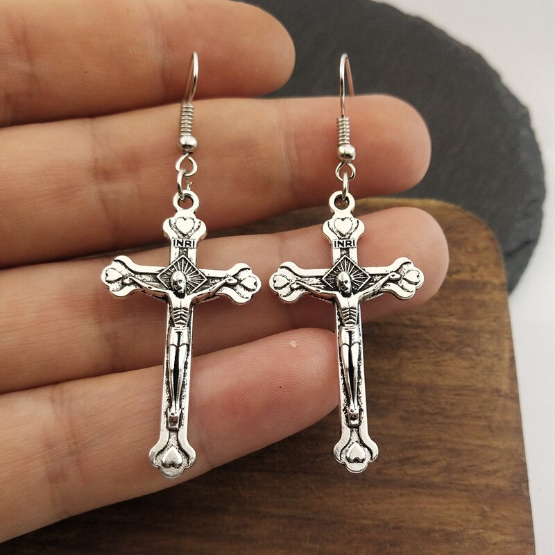 1 Pair Handmade Simple Cross Jesus Charms Earrings... – Grandado