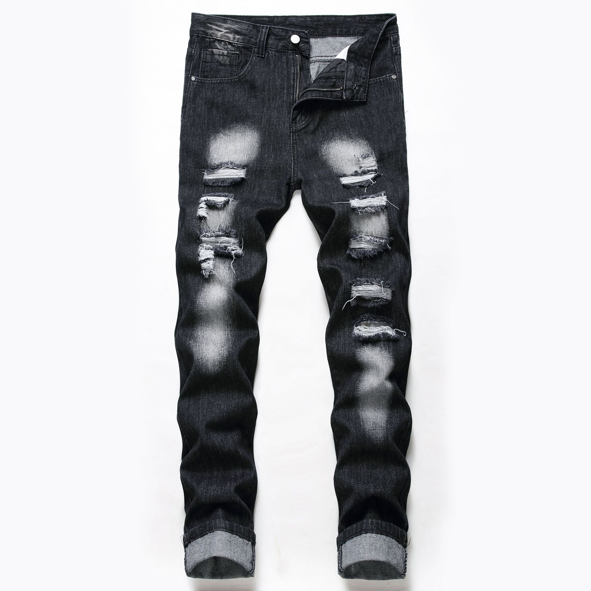 Efterår vinter sorte denin jeans mænd lige slanke ... – Vicedeal