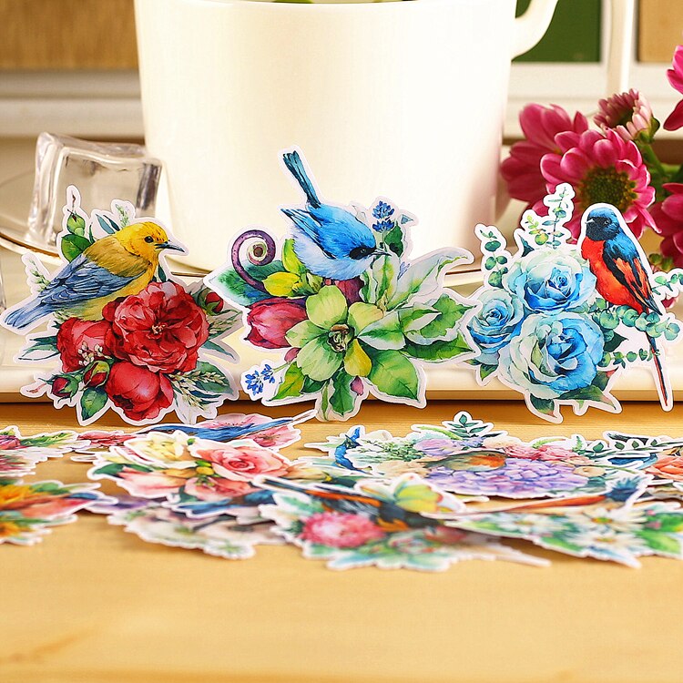 15 Stuks Bloemen En Vogels Sticker Ambachten En Sc... – Vicedeal