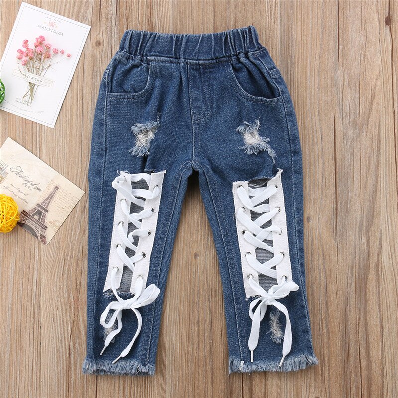 Toddler Kids Baby Boy Girls Bandage Denim Pants Ri... – Grandado