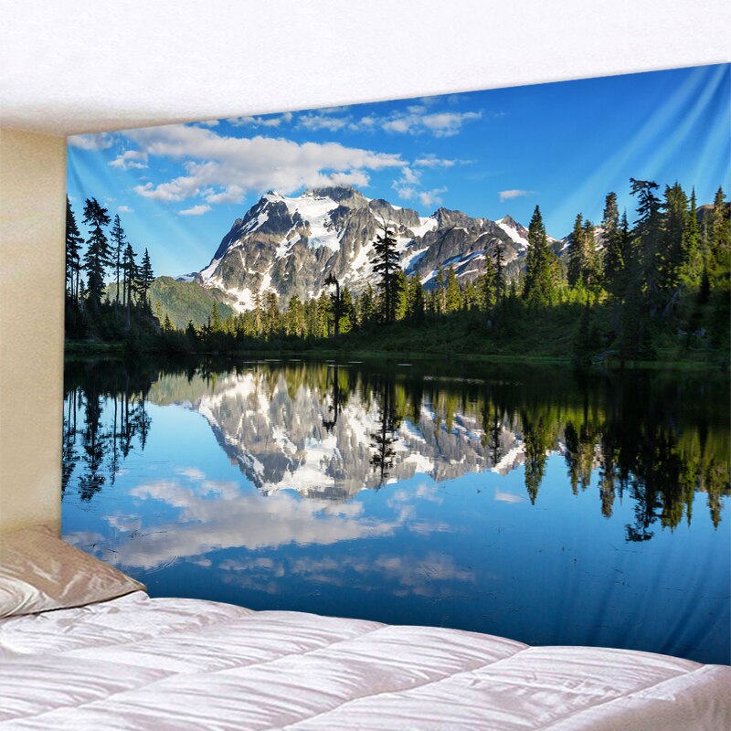 Natural Tree Tapestry Mountain Tree Reflection Bac... – Grandado