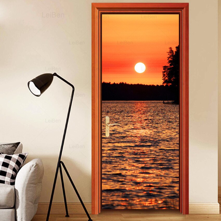 Self Adhesive 3D Door Stickers Sunset Dusk Lake La... – Grandado