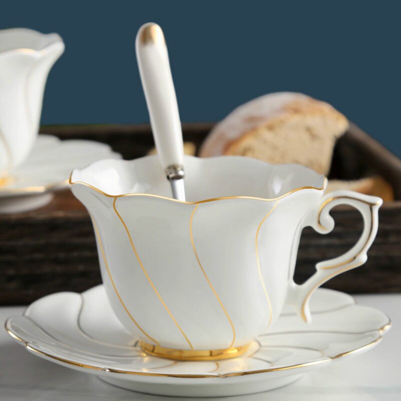 Luxury Flower Coffee Cup Set Ceramic Gold Rim Bone... – Vicedeal