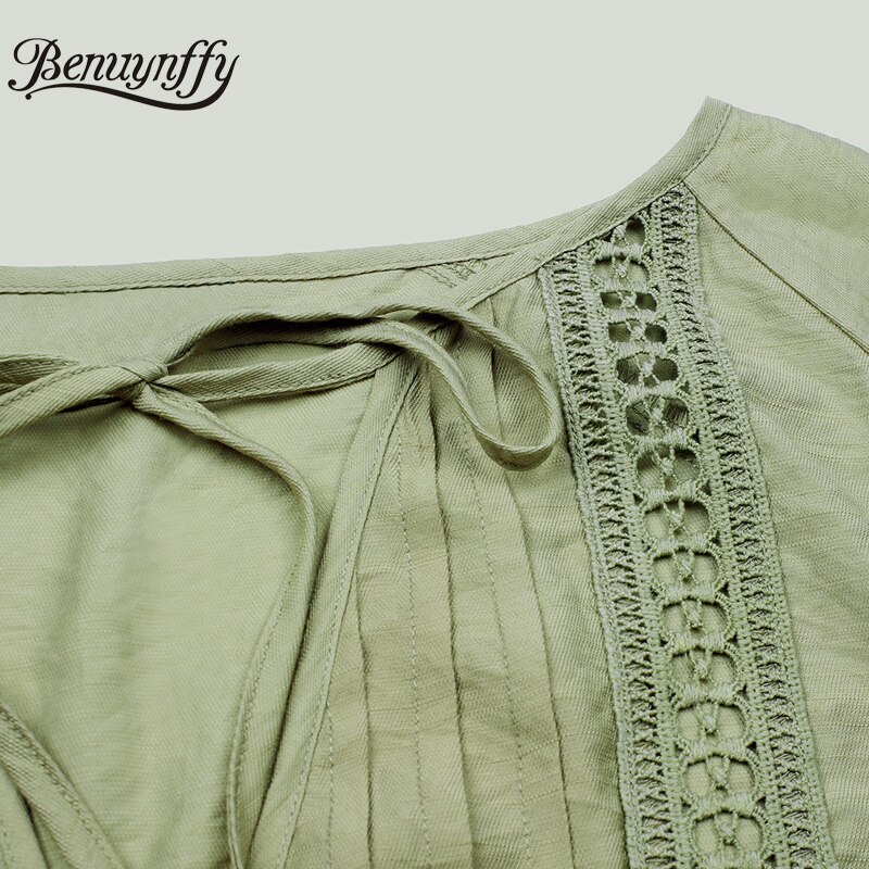Benuynffy Tie Neck Button Front Hollow out Ruffle ... – Grandado