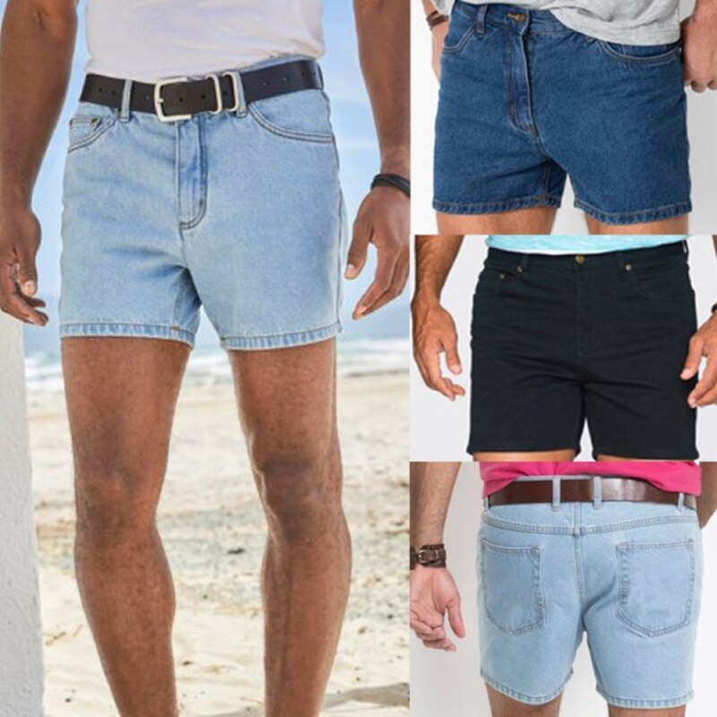 Jeans Men Cotton Short Denim Jeans Slim Fit Solid ... – Vicedeal