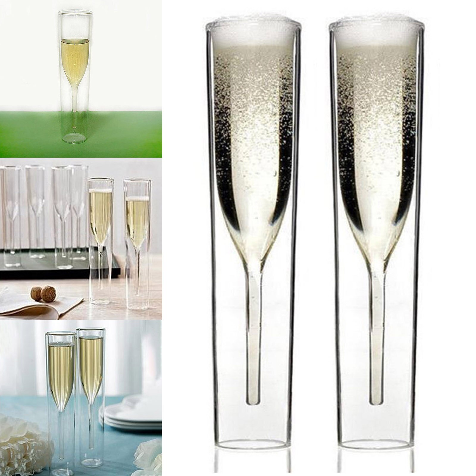 Flûtes à Champagne Double paroi en verre soufflé r... – Grandado