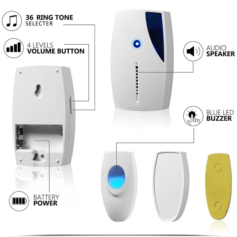 Wireless Door Bell 36 CHIME Home Cordless Portable... – Grandado