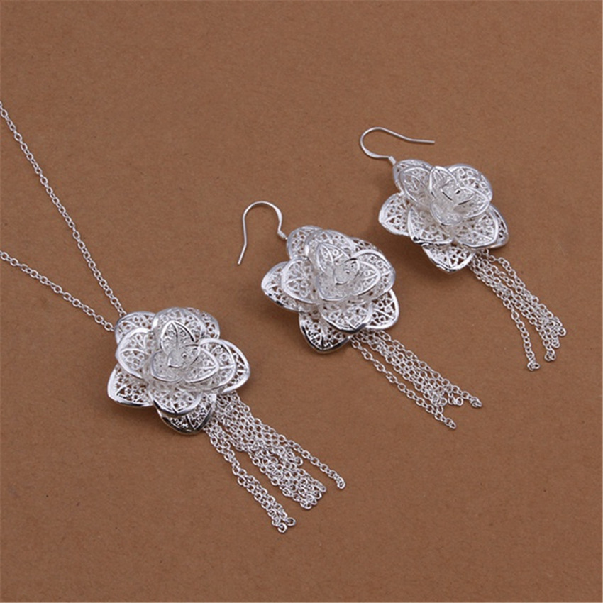 silver color jewelry set women Refined hollow big ... – Vicedeal